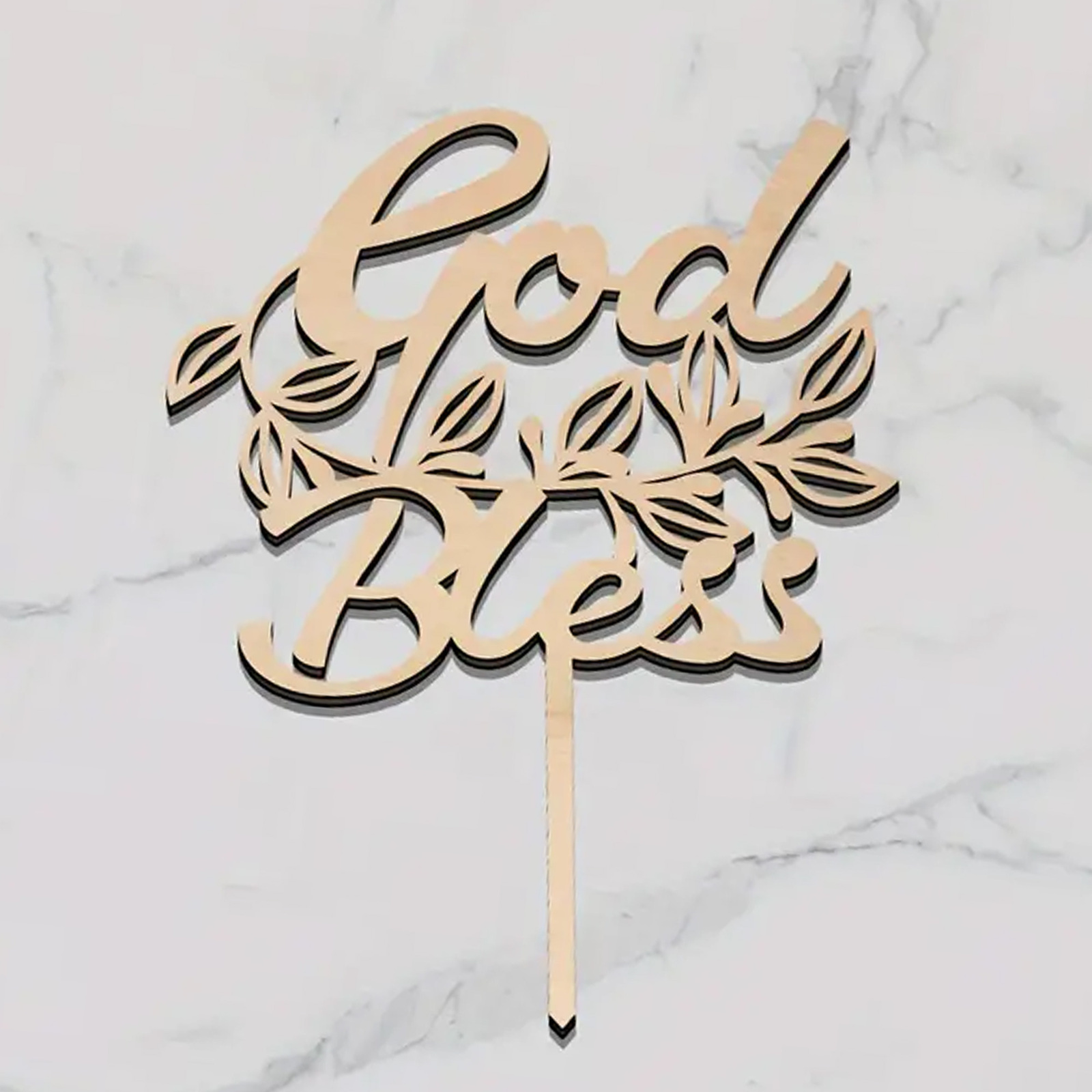 God Bless Leaf Wooden Cake Topper