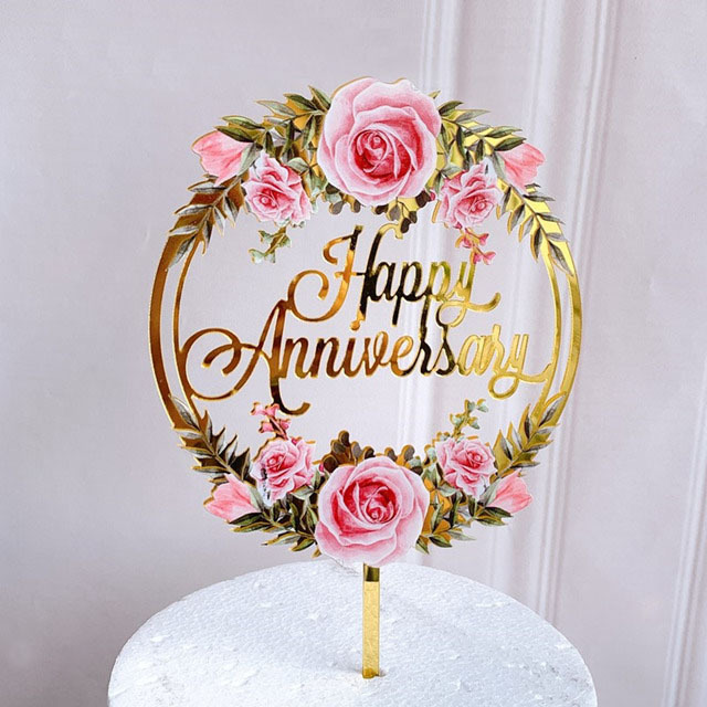 Kitchen Domain Anniversary Acrylic Cake Topper Flowers