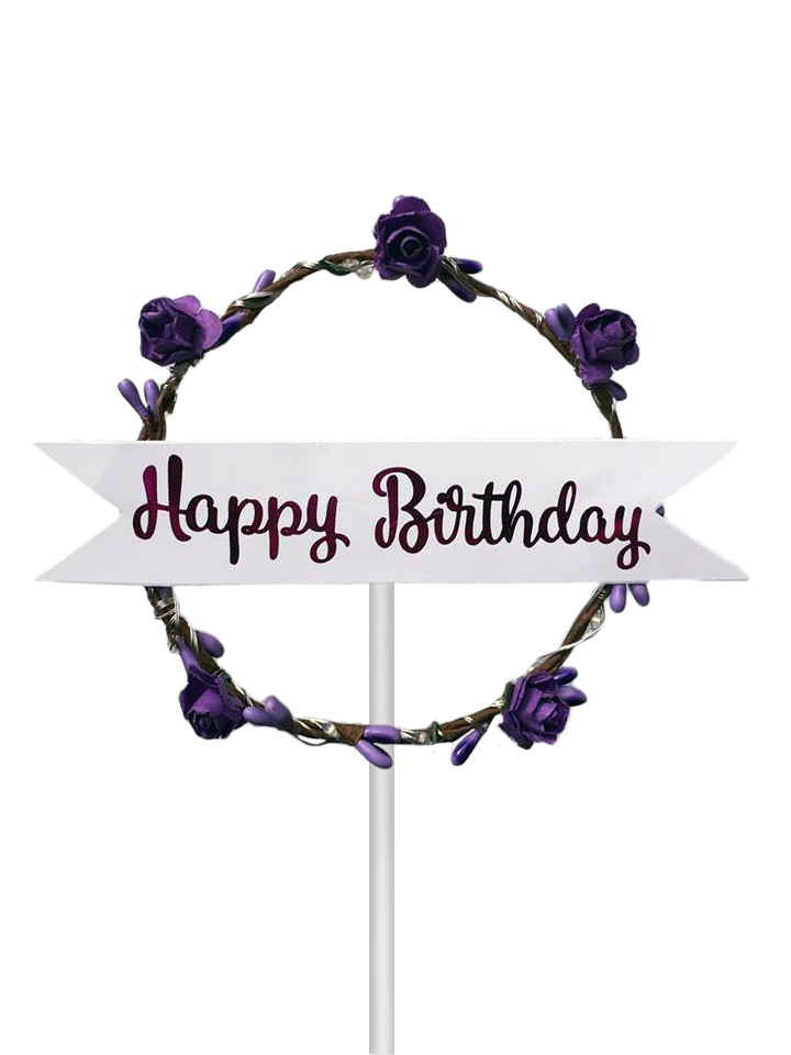 Led Light Up Purple Happy Birthday Cake Topper