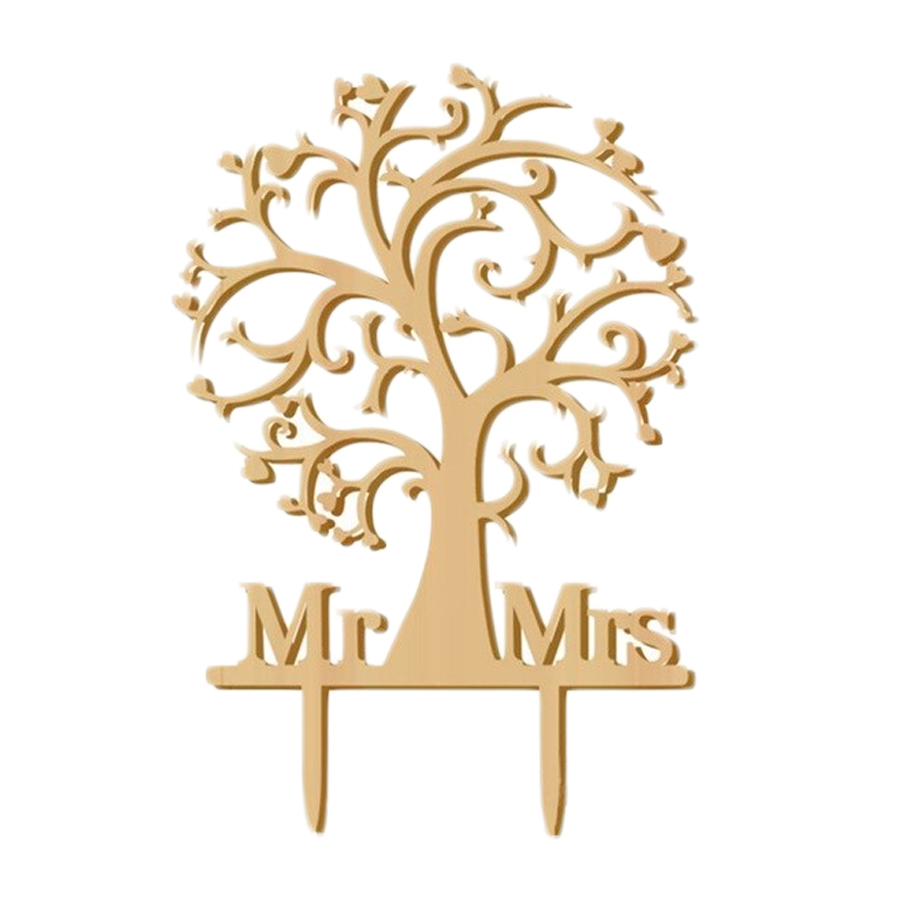Wooden Mr & Mrs Tree Cake Topper