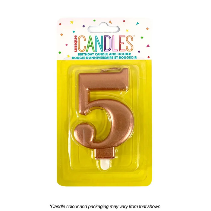 Metallic Rose Gold Candle Number 5