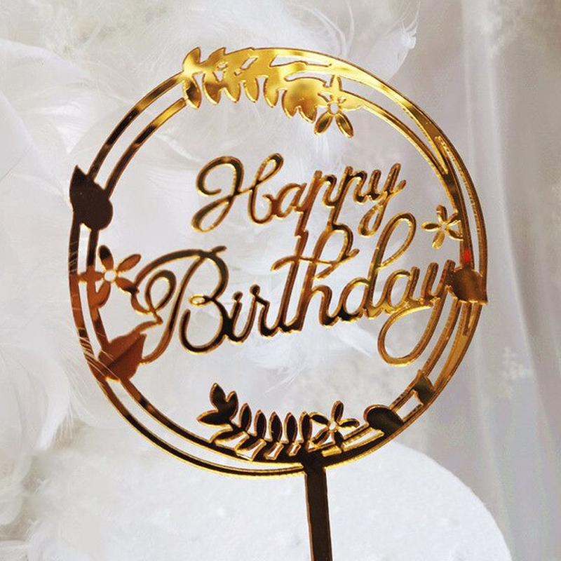 Kitchen Domain - Acrylic Gold Cake Topper Flower/Leaves