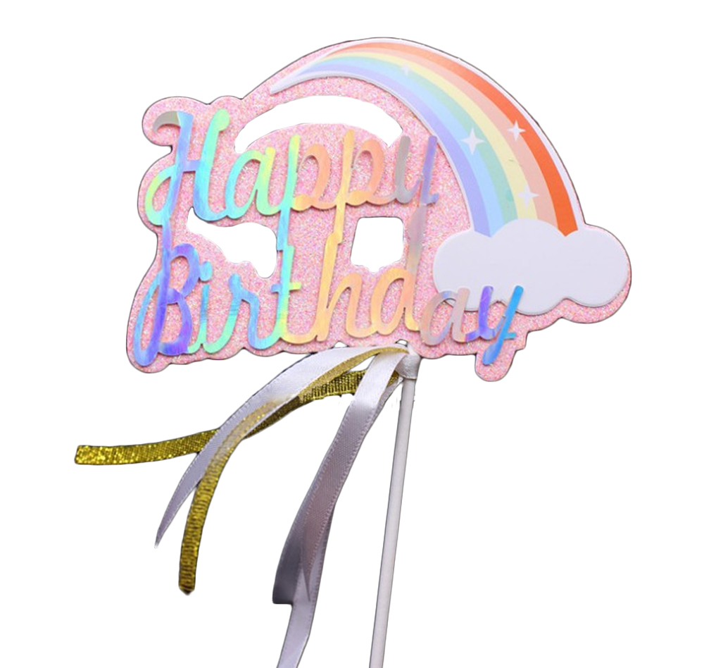 Happy Birthday Rainbow Topper Pink 20cm