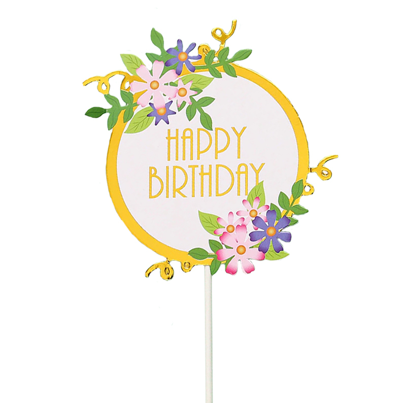Happy Birthday pink-purple Flowers Topper
