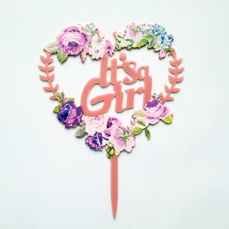 Kitchen Domain - Its A Girl Acrylic Flower Cake Topper