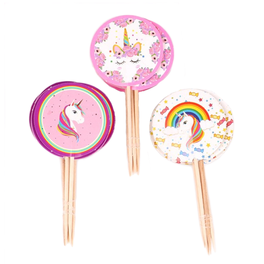 Unicorn Cupcake Picks 24pcs Round