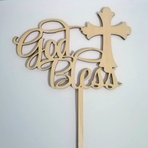 Wooden God Bless Cake Topper