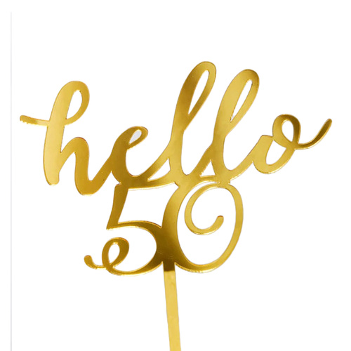 Kitchen Domain - Hello 50 Gold Cake Topper