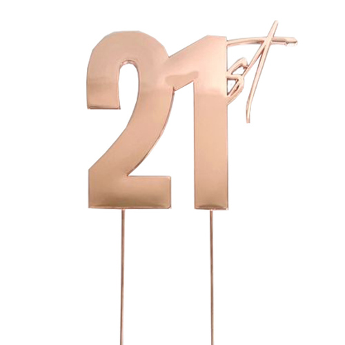 Kitchen Domain - Rose Gold Metal 21st Cake Topper